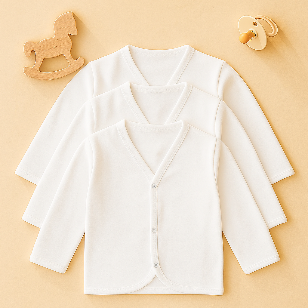 Baby Pack Of 3 Full Sleeves Front Button Vest White - Oolaa – Baby Planet