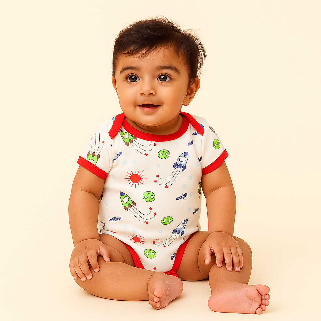 Baby Bodysuit Moon & Rocket Red - Sunshine – Baby Planet