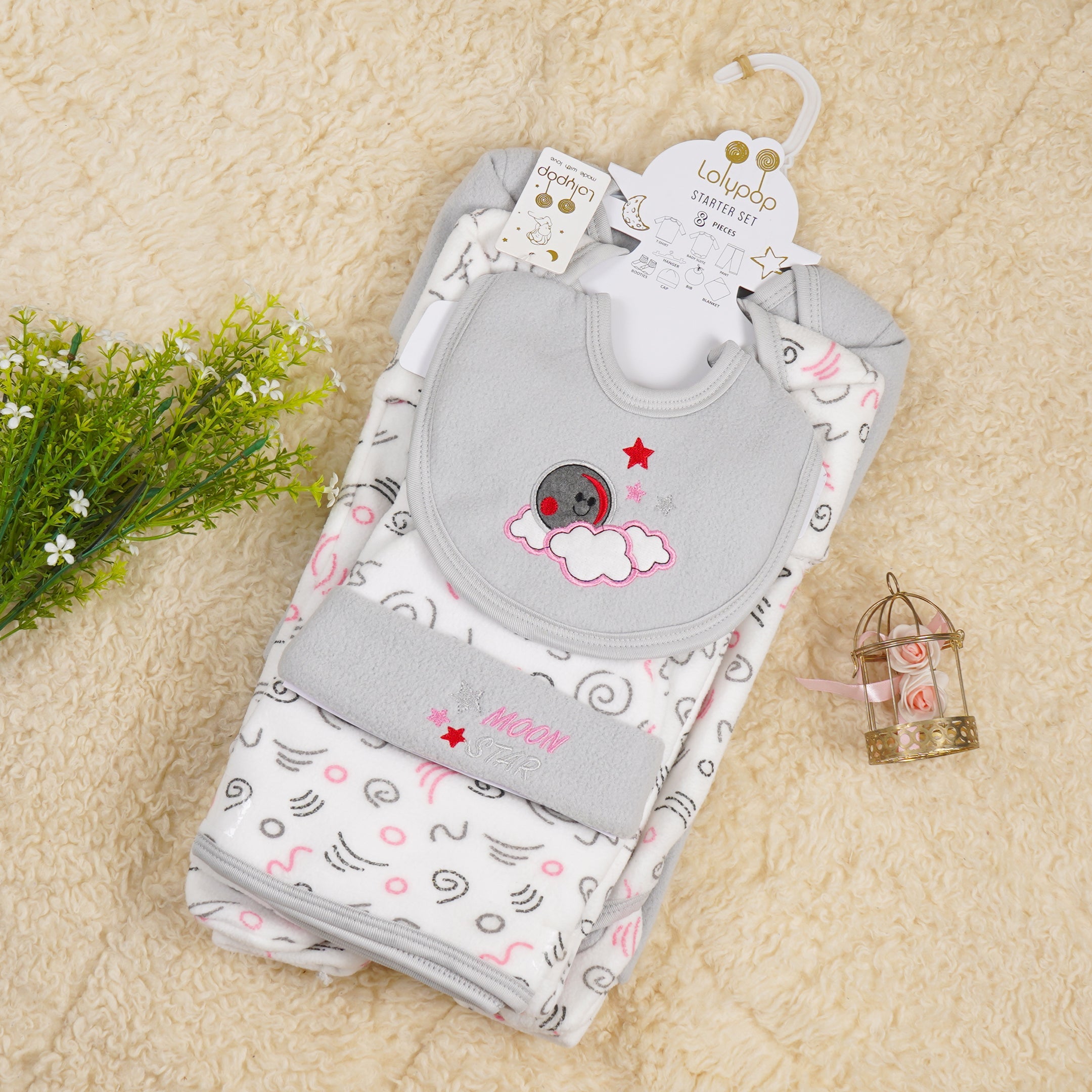 Newborn Baby 8Pcs Fleece Gift Set Moon Star Baby Pink - Sunshine – Baby ...