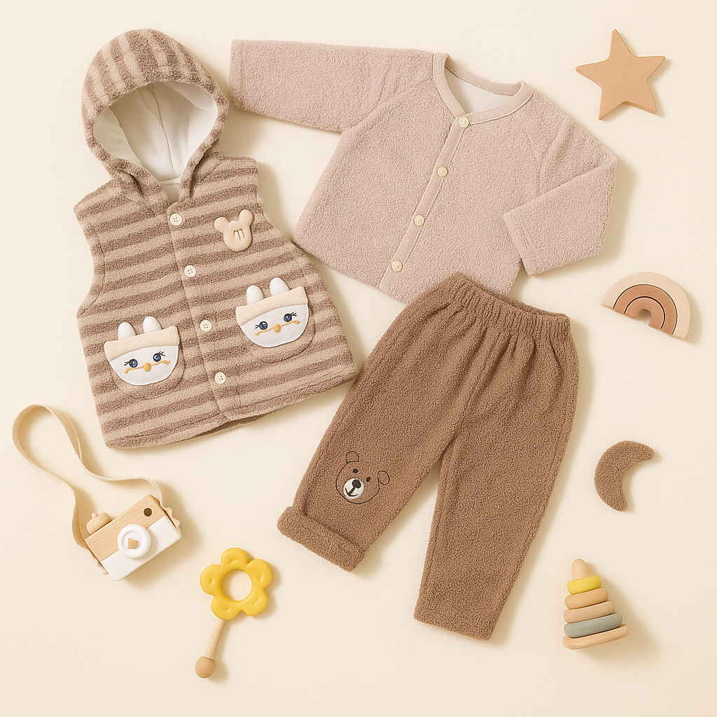 Baby 3Pcs Fleece Gift Set Bear Grey (6-12 Months) - Sunshine – Baby Planet