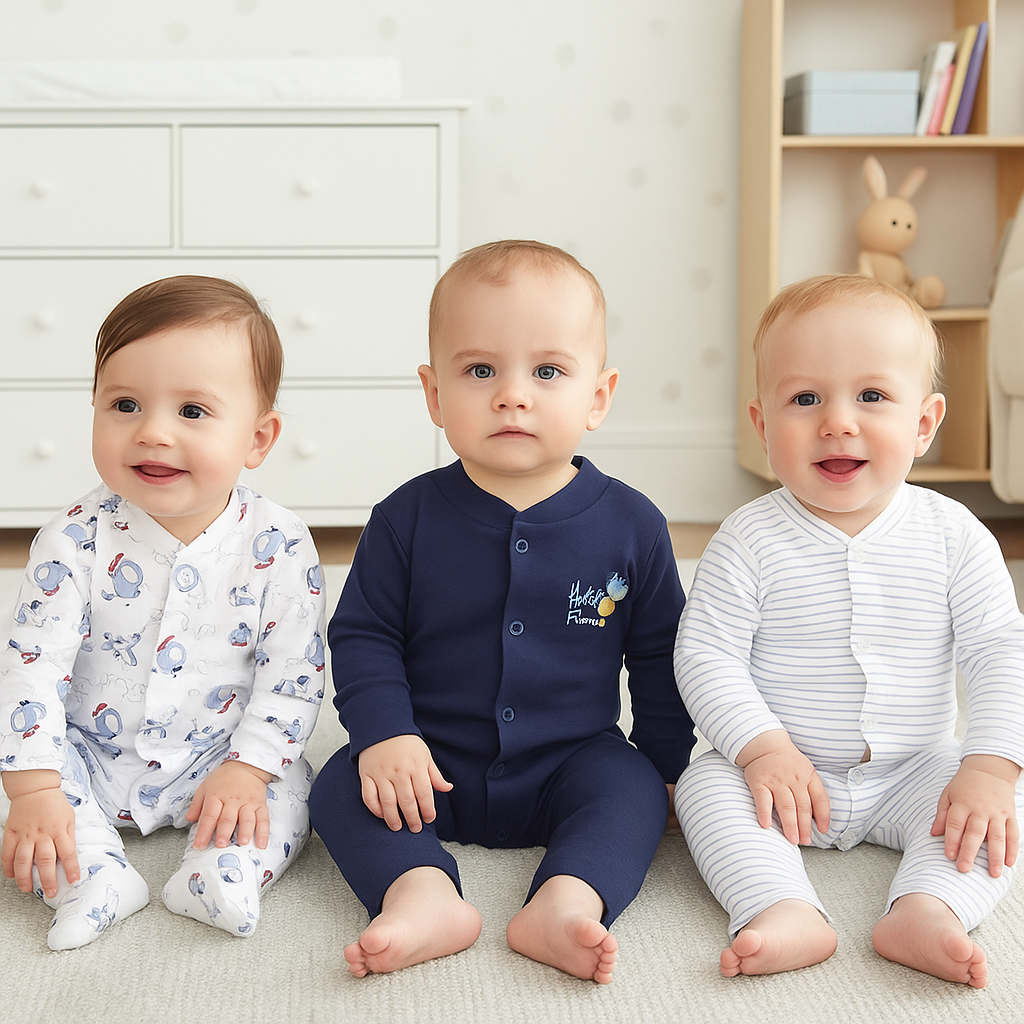 Baby Pack Of 3 Cotton Full Body Sleepsuit Copter Blue - Sunshine – Baby ...