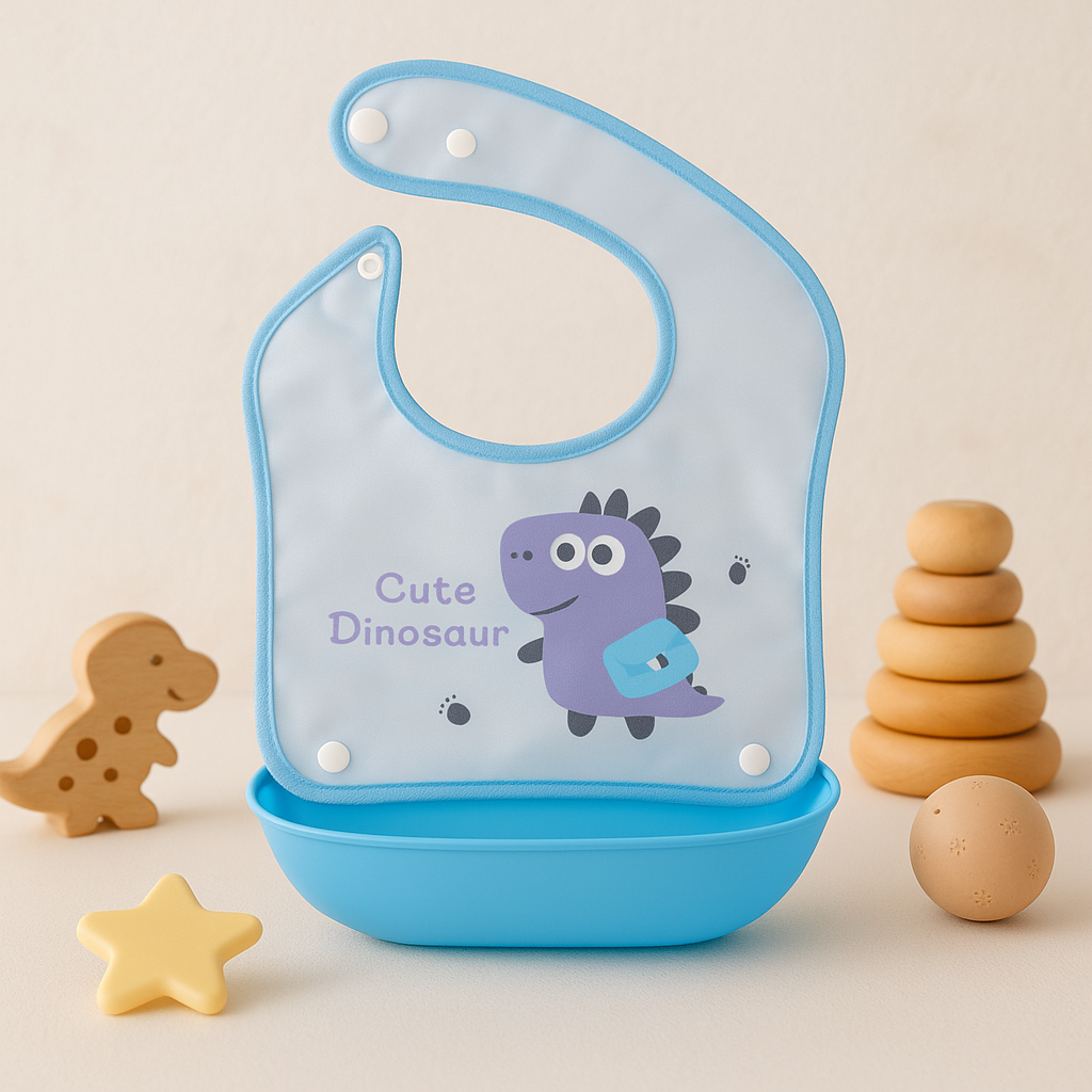 Get Your Baby Bib with Detachable Silicone Pocket Cute Dino – Baby Planet