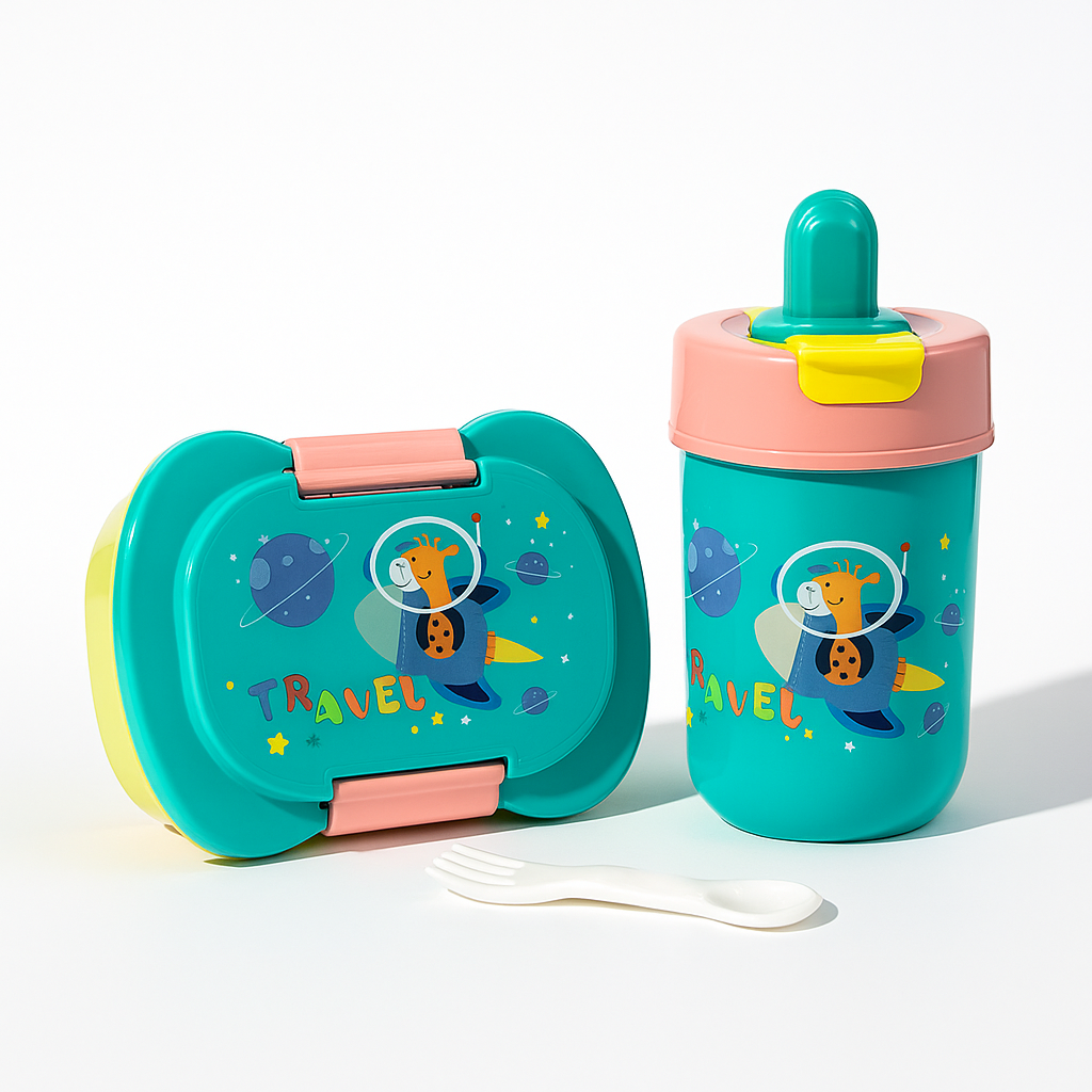 Kids Lunch Box & Water Bottle Set Travel Pink & Sea Green - Sunshine ...